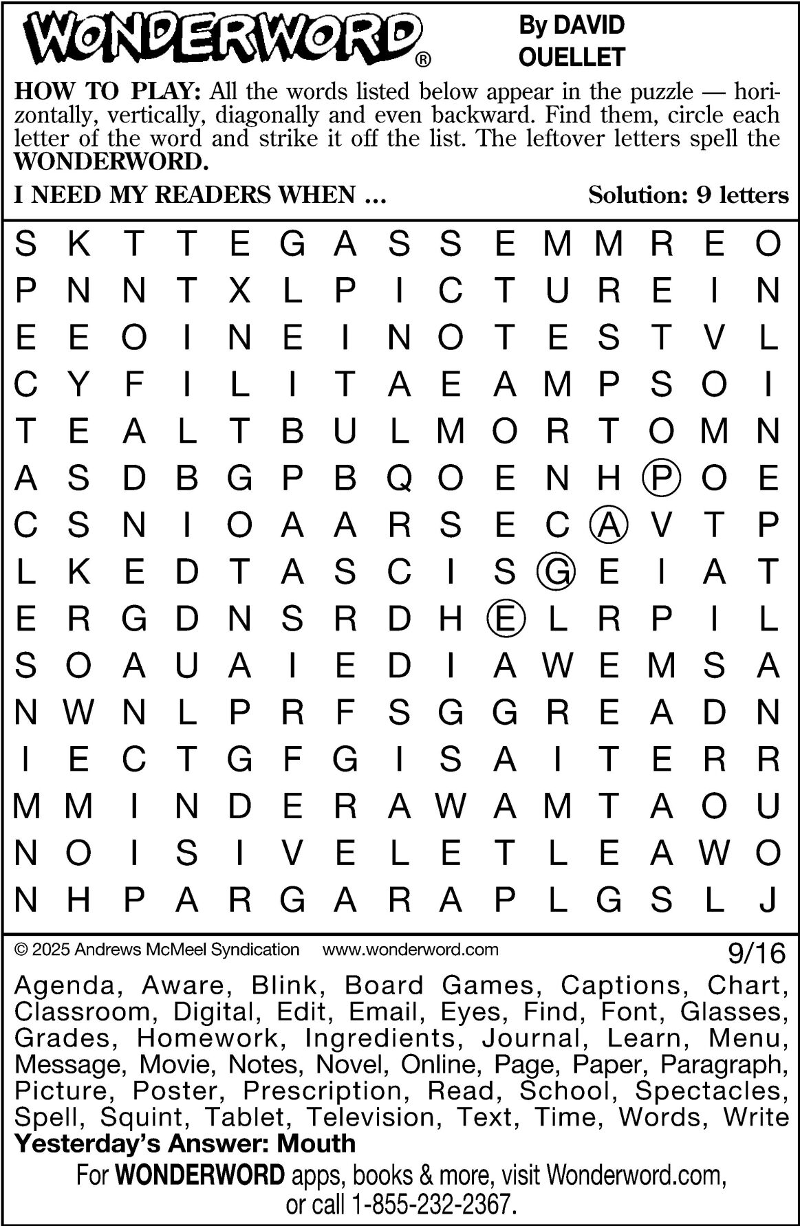 Wonderword puzzles for Week of Sept. 14, 2025 | Multimedia | dcourier.com