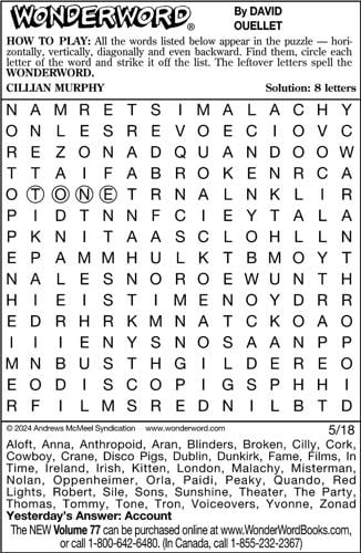 Wonderword puzzles: Week of May 12, 2024 | Puzzles from Print Edition ...