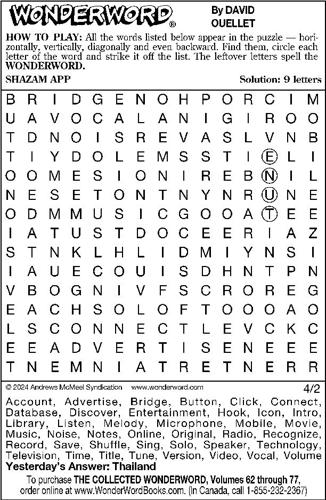 Wonderword puzzles: Week of March 31, 2024 | Puzzles from Print Edition ...