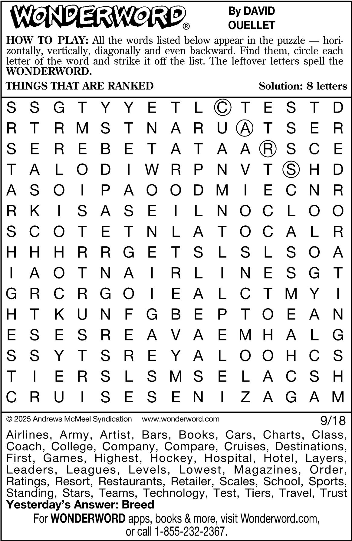 Wonderword puzzles for Week of Sept. 14, 2025 | Multimedia | dcourier.com