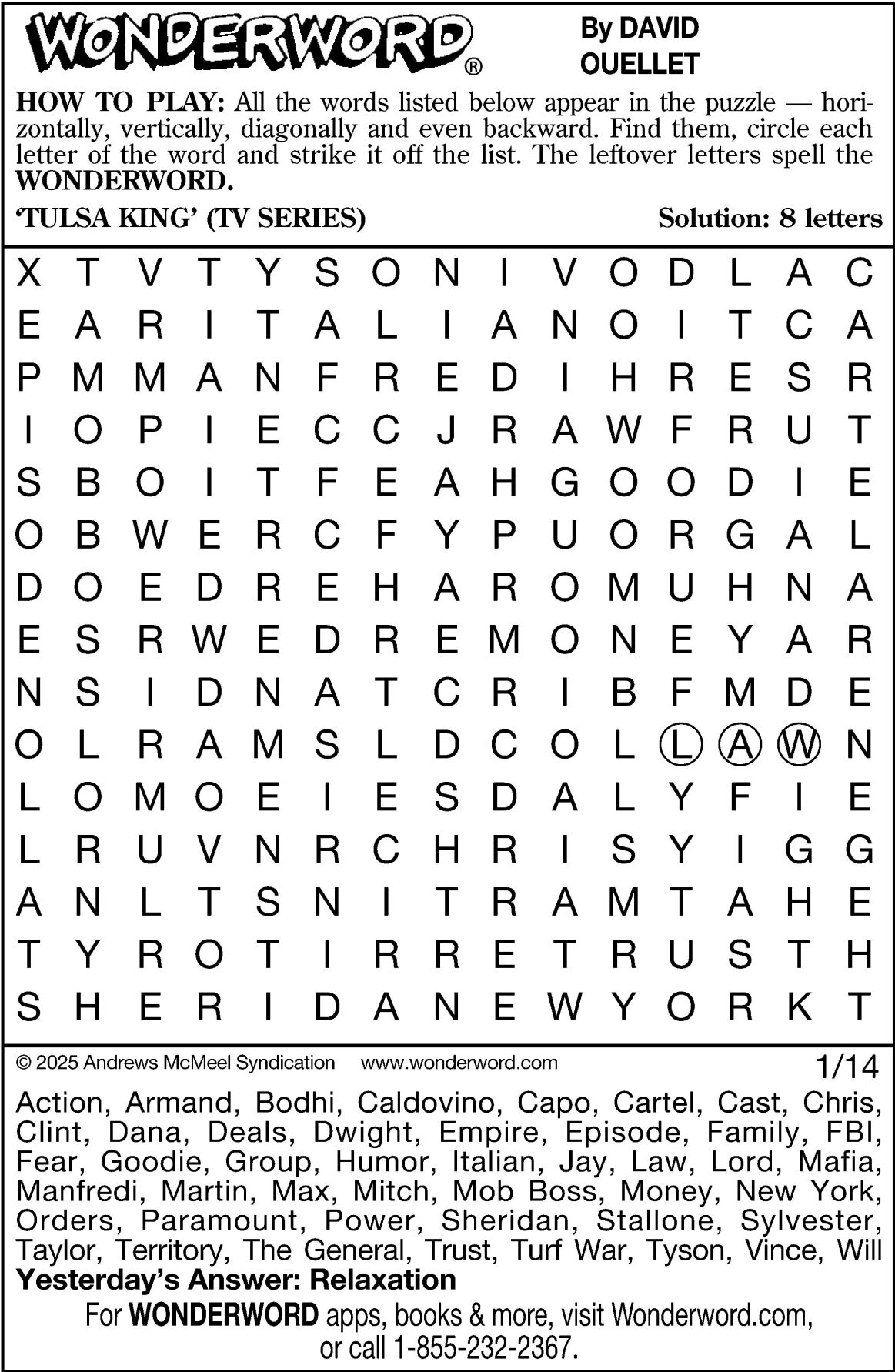 Wonderword puzzles for Week of Jan. 12, 2025 | Multimedia | dcourier.com