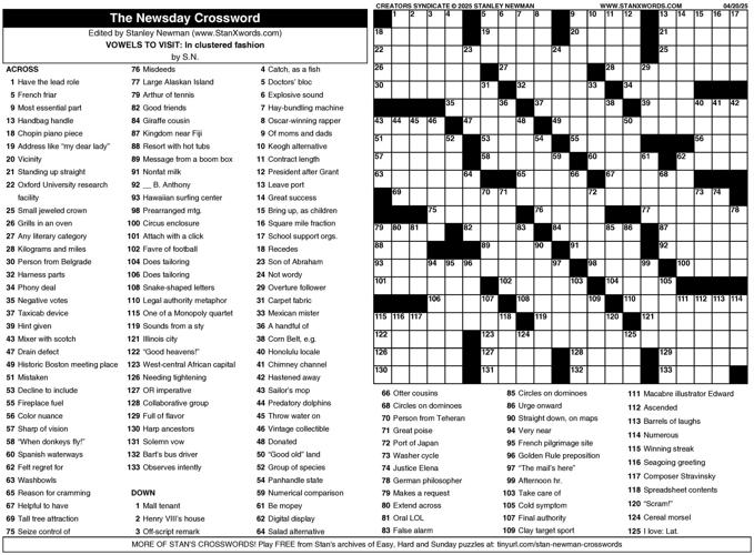 Crossword puzzles for Week of April 20, 2025 | Multimedia | dcourier.com