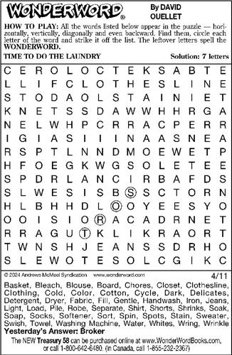 Wonderword puzzles: Week of April 7, 2024 | Puzzles from Print Edition ...