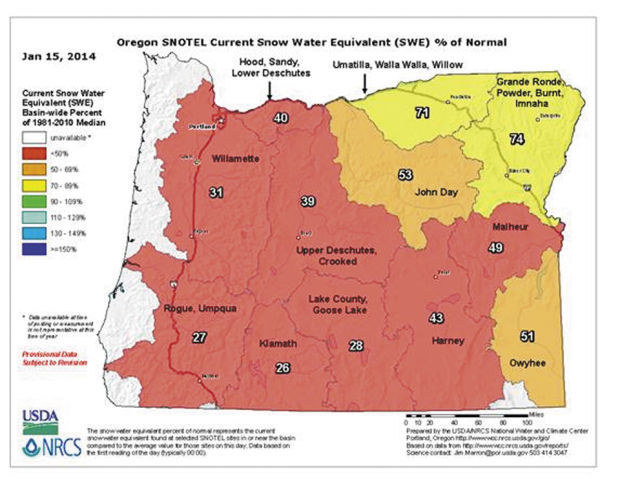 Oregon Cascades snowpack facing drought