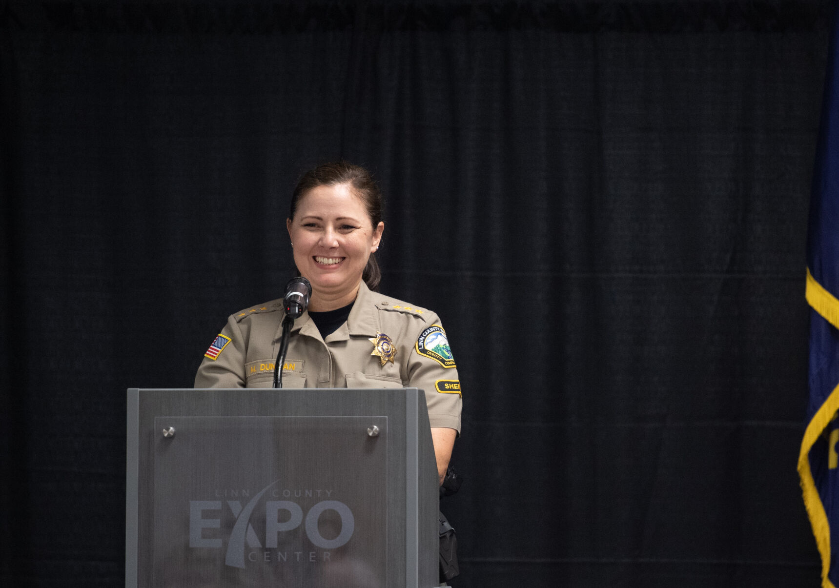 Linn County Sheriff Michelle Duncan reacts to levy passing