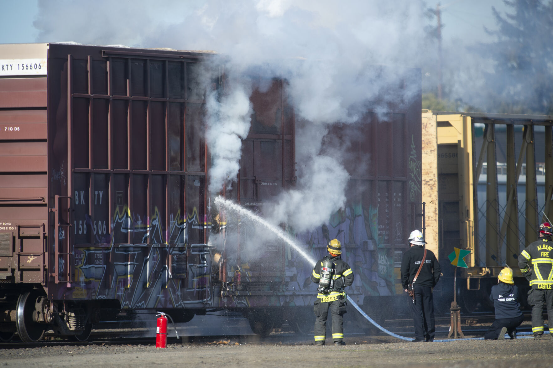 Train car catches fire in Albany