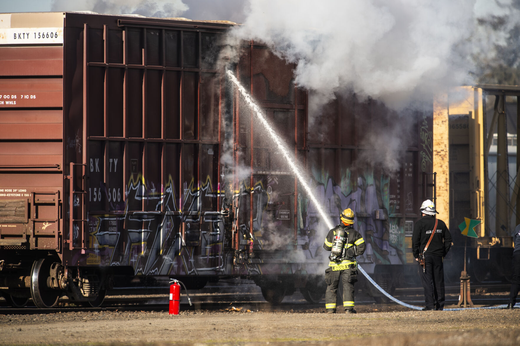 Train car catches fire in Albany
