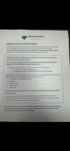 Denver Health flyer warns some patient data could be shared with ICE ...
