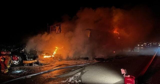 Semi-truck Destroyed by Fire on Eastbound Highway 58 near Hart Flat ...