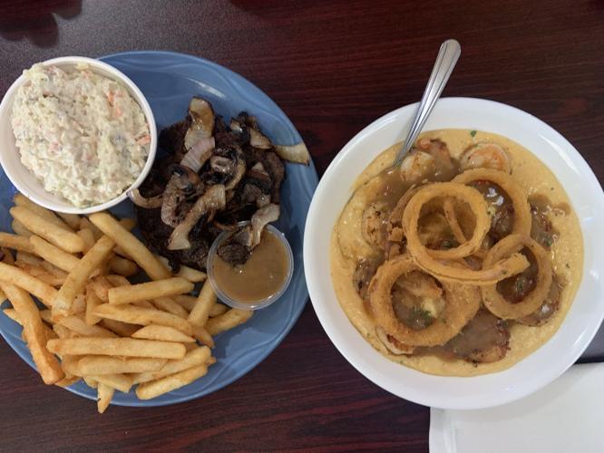 Shrimp and grits and service amazing, but hamburger steak a bit dry at ...