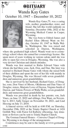 Wanda Kay Gates | Obituaries | douglas-budget.com