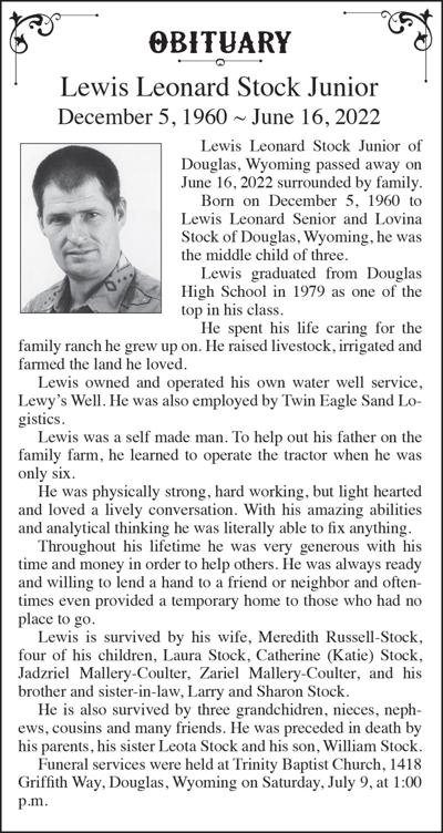 Lewis Leonard Stock Junior | Obituaries | douglas-budget.com