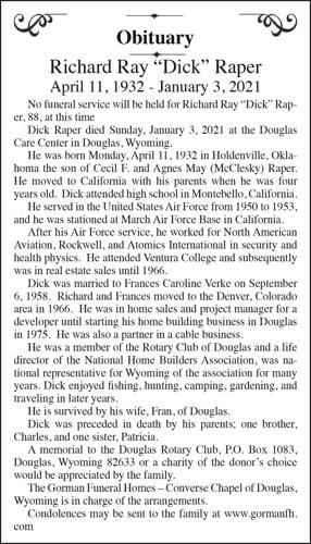 Raper, Richard | Obituaries | douglas-budget.com