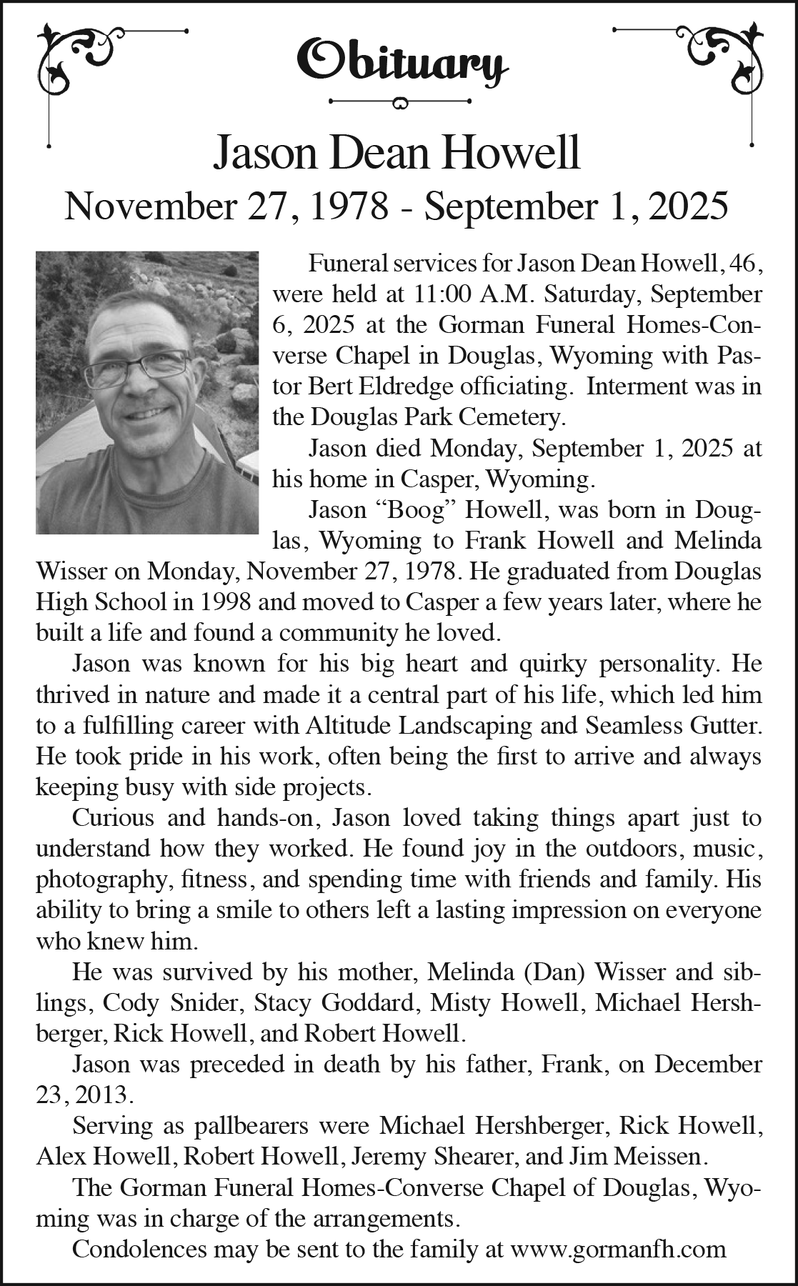 Jason Dean Howell | Obituaries | douglas-budget.com
