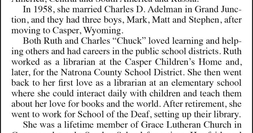 Ruth B. Adelman | Obituaries | douglas-budget.com