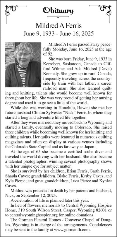 Mildred A Ferris | Obituaries | douglas-budget.com