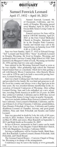 Samuel Fenwick Leonard | Obituaries | douglas-budget.com