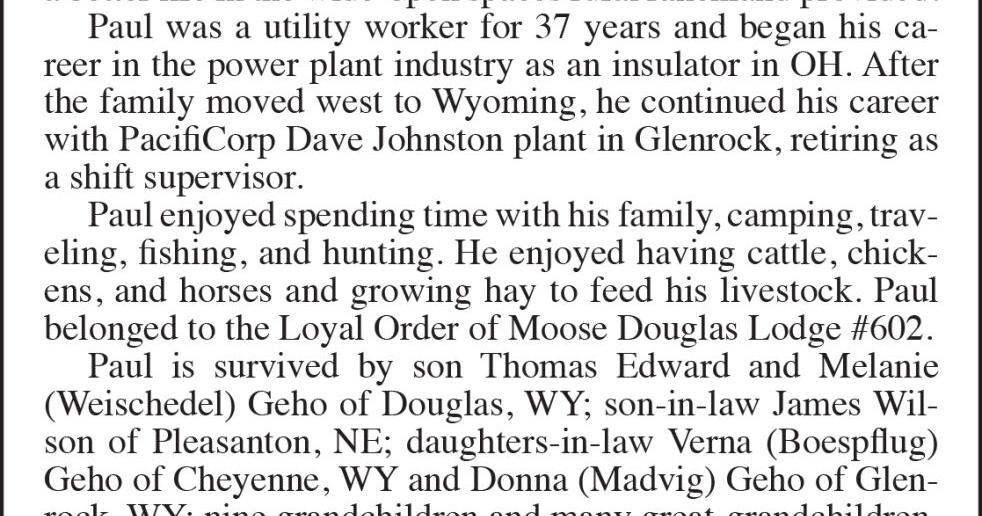 Paul Edward Geho | Obituaries | douglas-budget.com