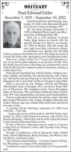 Paul Edward Geho | Obituaries | douglas-budget.com