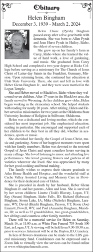 Helen Bingham | Obituaries | douglas-budget.com