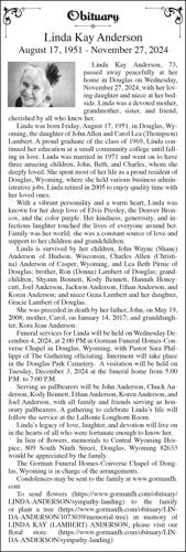 Linda Kay Anderson | Obituaries | douglas-budget.com