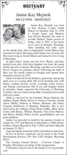 Janine Kay Mejstrik | Obituaries | douglas-budget.com