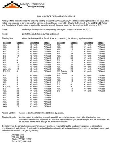 Public Notice Blasting Schedule | Legals | douglas-budget.com