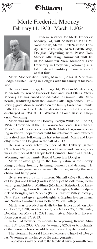 Merle Frederick Mooney | Obituaries | douglas-budget.com