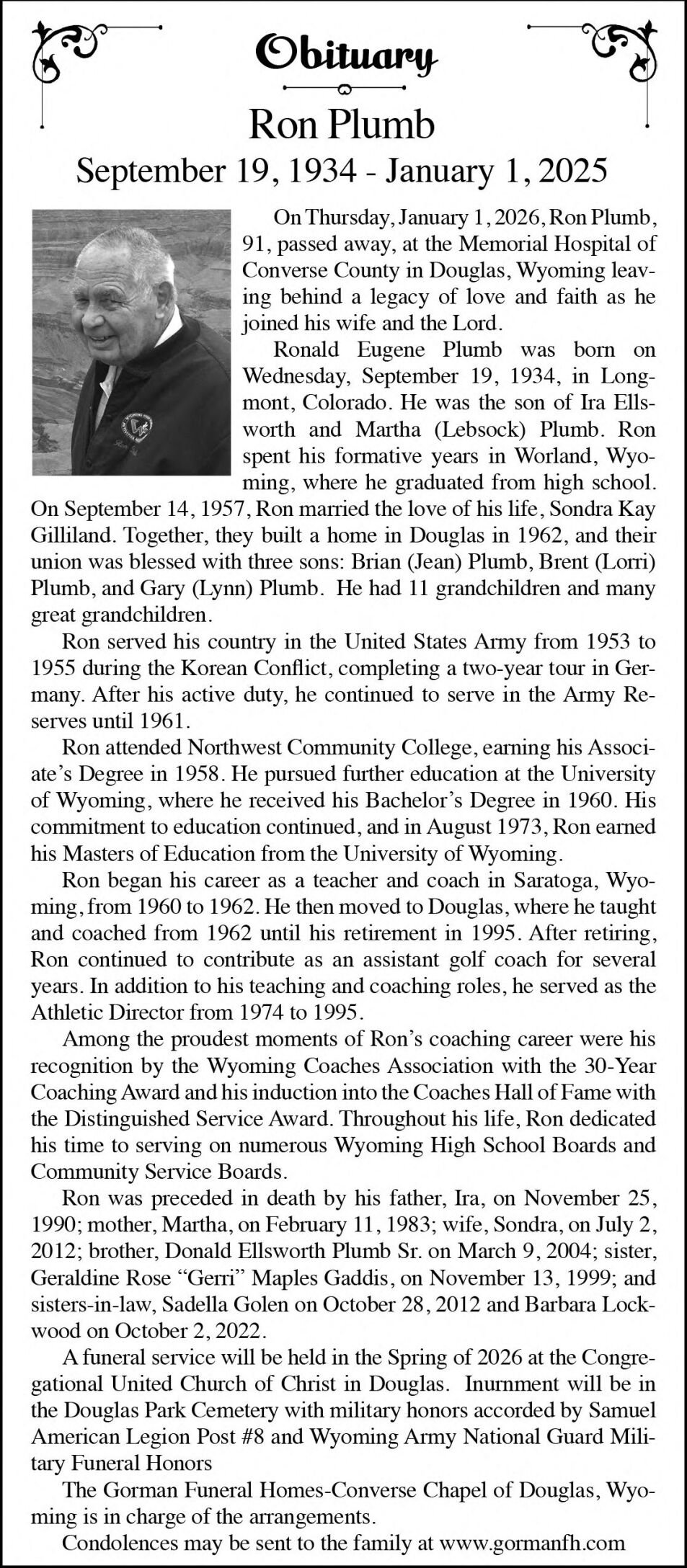 Ron Plumb | Obituaries | douglas-budget.com