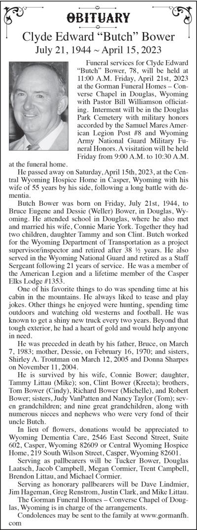 Clyde Edward “Butch” Bower | Obituaries | douglas-budget.com