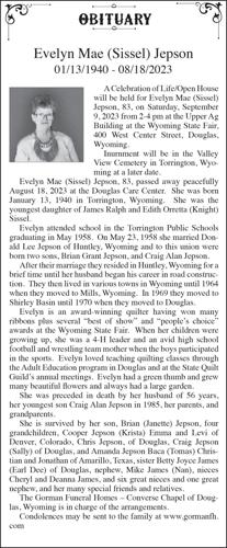 Evelyn Mae (Sissel) Jepson | Obituaries | douglas-budget.com