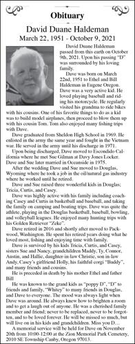 David Duane Haldeman | Obituaries | douglas-budget.com