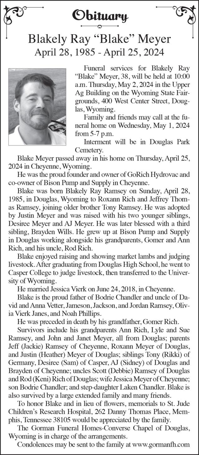 Blakely Ray “Blake” Meyer | Obituaries | douglas-budget.com