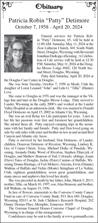 Patricia Robin “Patty” Detimore | Obituaries | douglas-budget.com