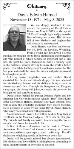 Davis Edwin Harned | Obituaries | douglas-budget.com