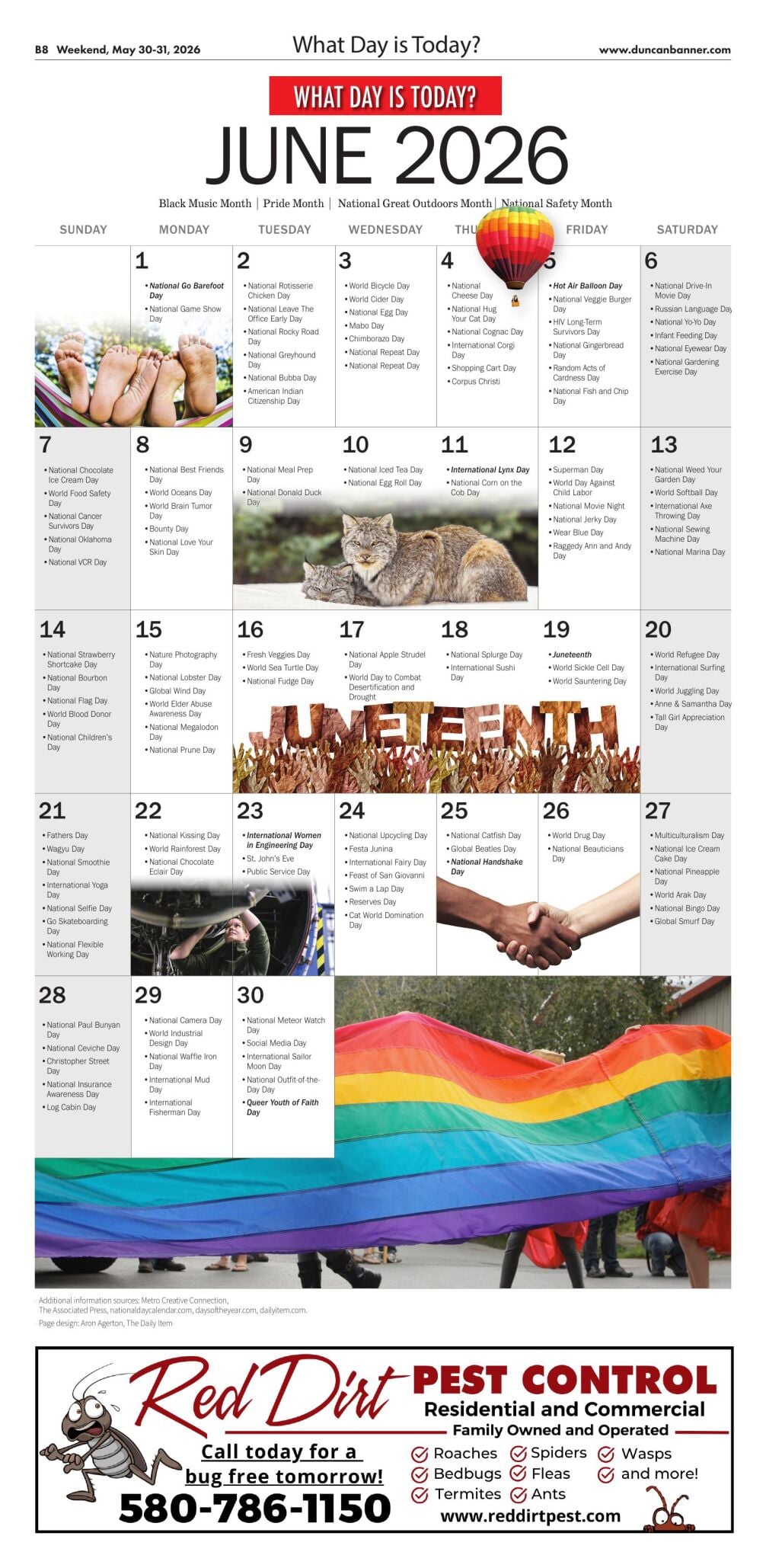 What Day is Today? Your monthly calendar sponsored by Red Dirt Pest ...