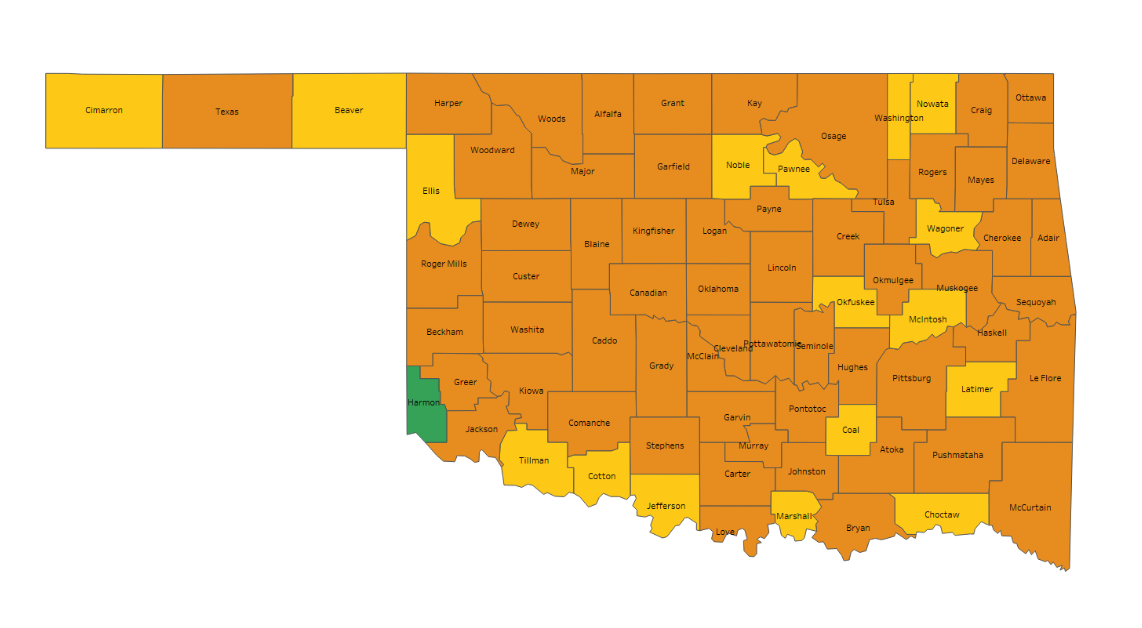 OSDH: Nine counties lowered into yellow risk phase for COVID-19 ...