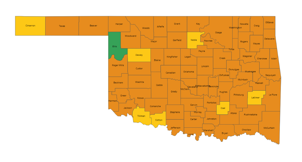 OSDH: Five counties lowered into yellow risk phase for COVID-19 ...