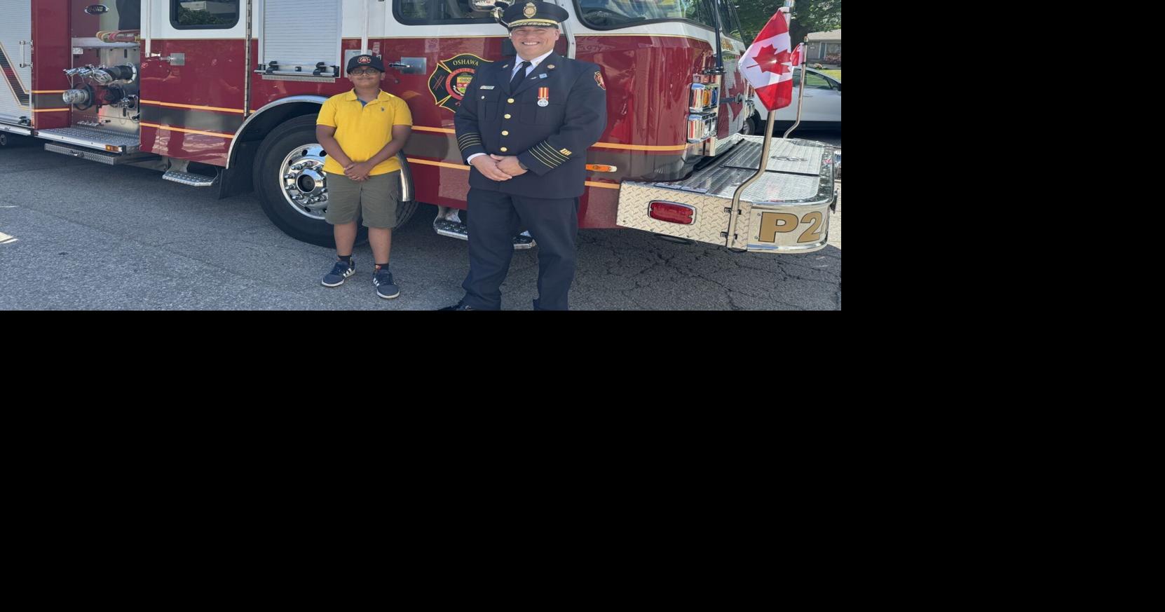 Oshawa’s new Junior Fire Chief learns about fire safety