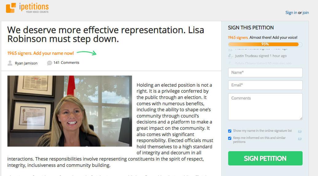 Two opposing petitions in Pickering regarding councillor