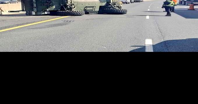 Military vehicle rollover blocks eastbound lanes on Hwy 401