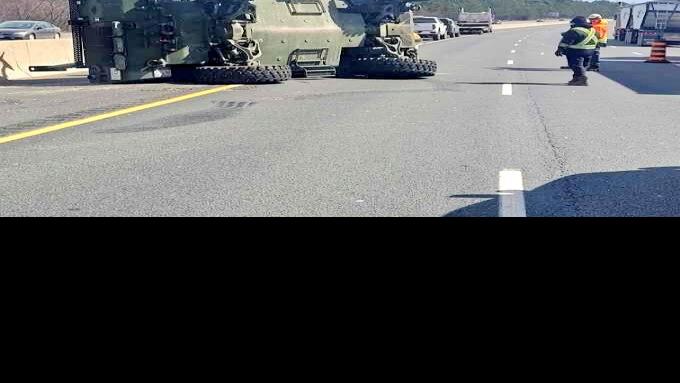 Military vehicle rollover blocks eastbound lanes on Hwy 401