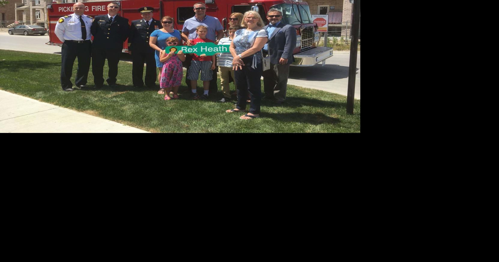 Pickering unveils Rex Heath Drive street sign in memory of firefighter