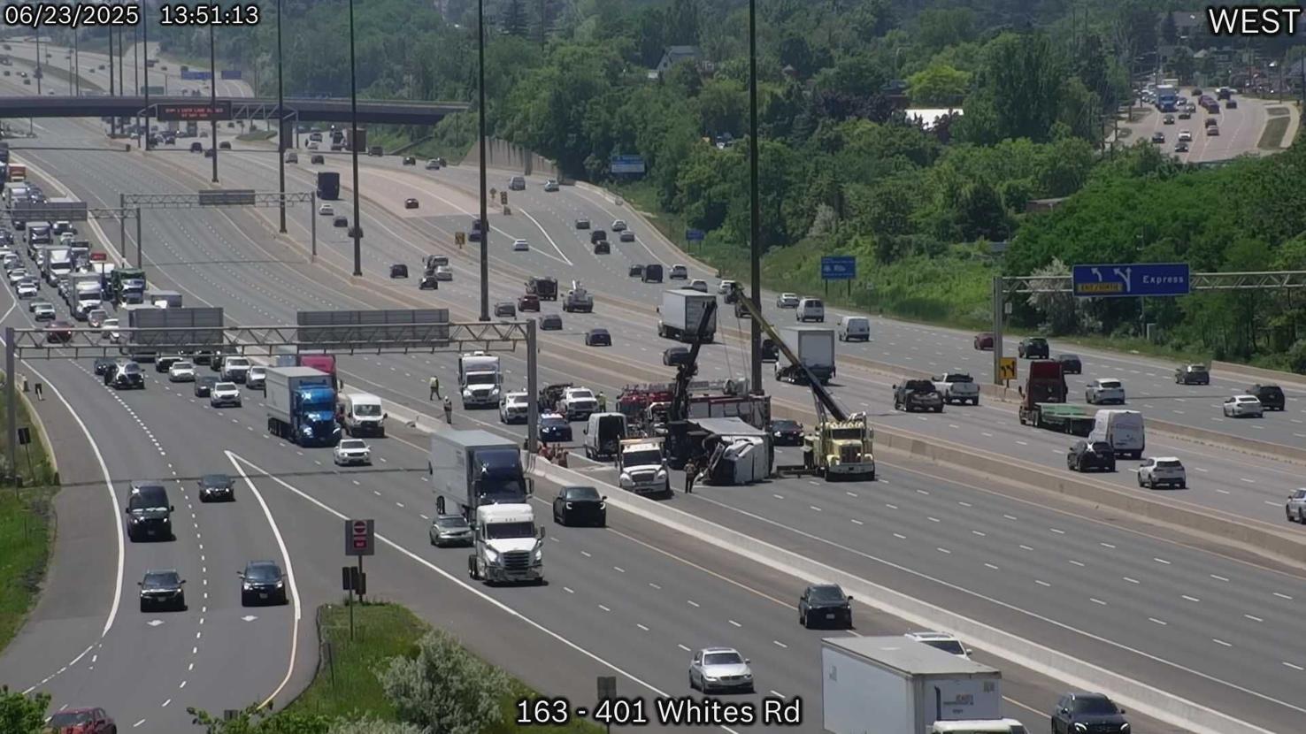 Tractor-trailer rollover closes Highway 401 in Pickering