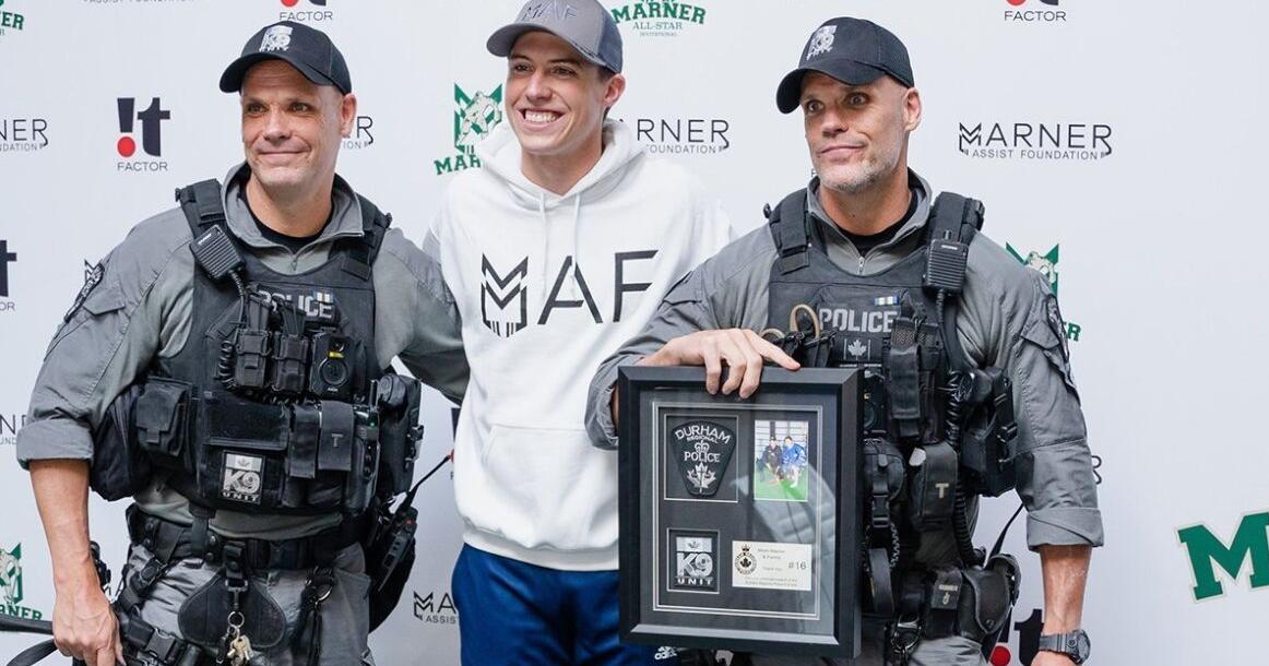 Mitch Marner gives DRPS K9 unit assist with training suit