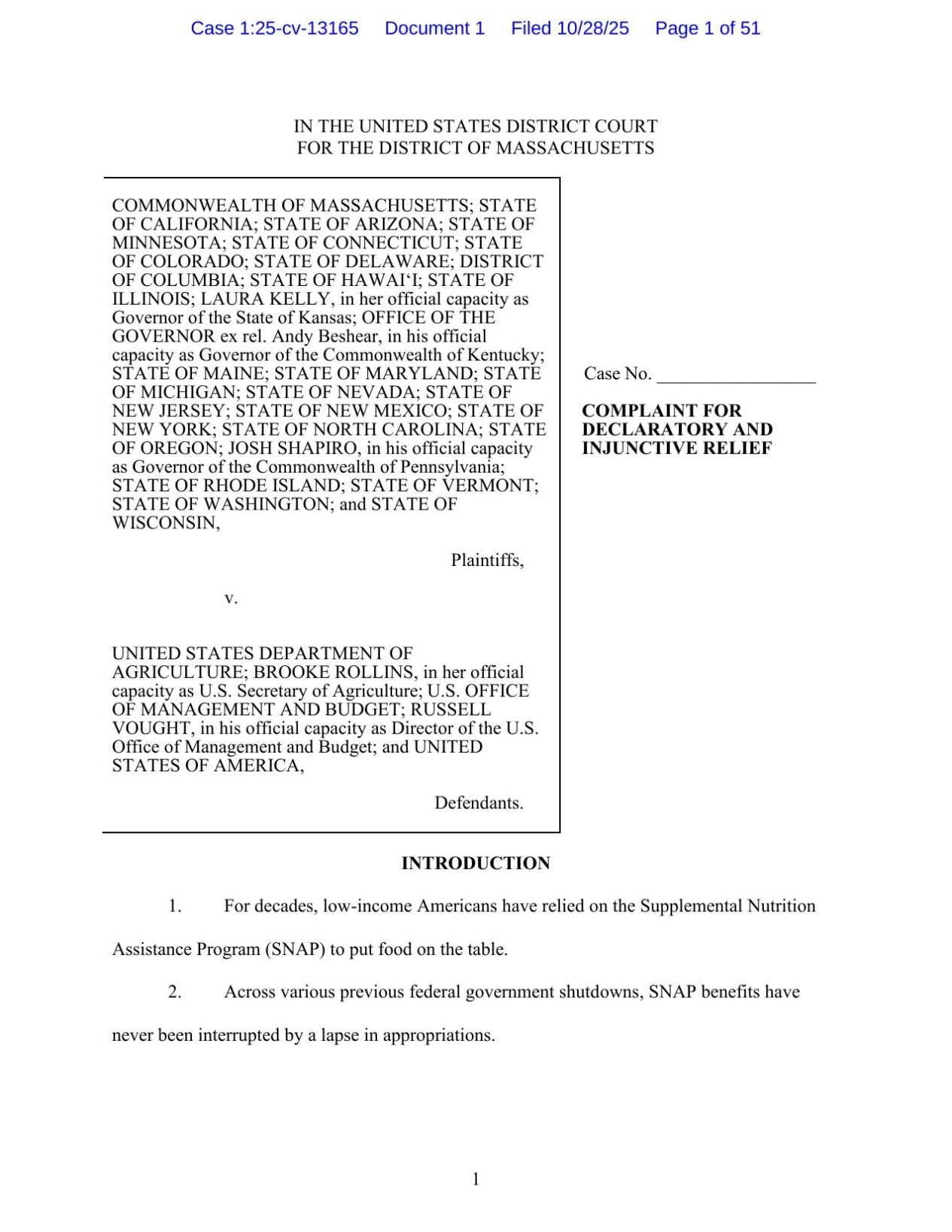 Complaint for Declaratory and Injuncitive Relief on Behalf of SNAP ...