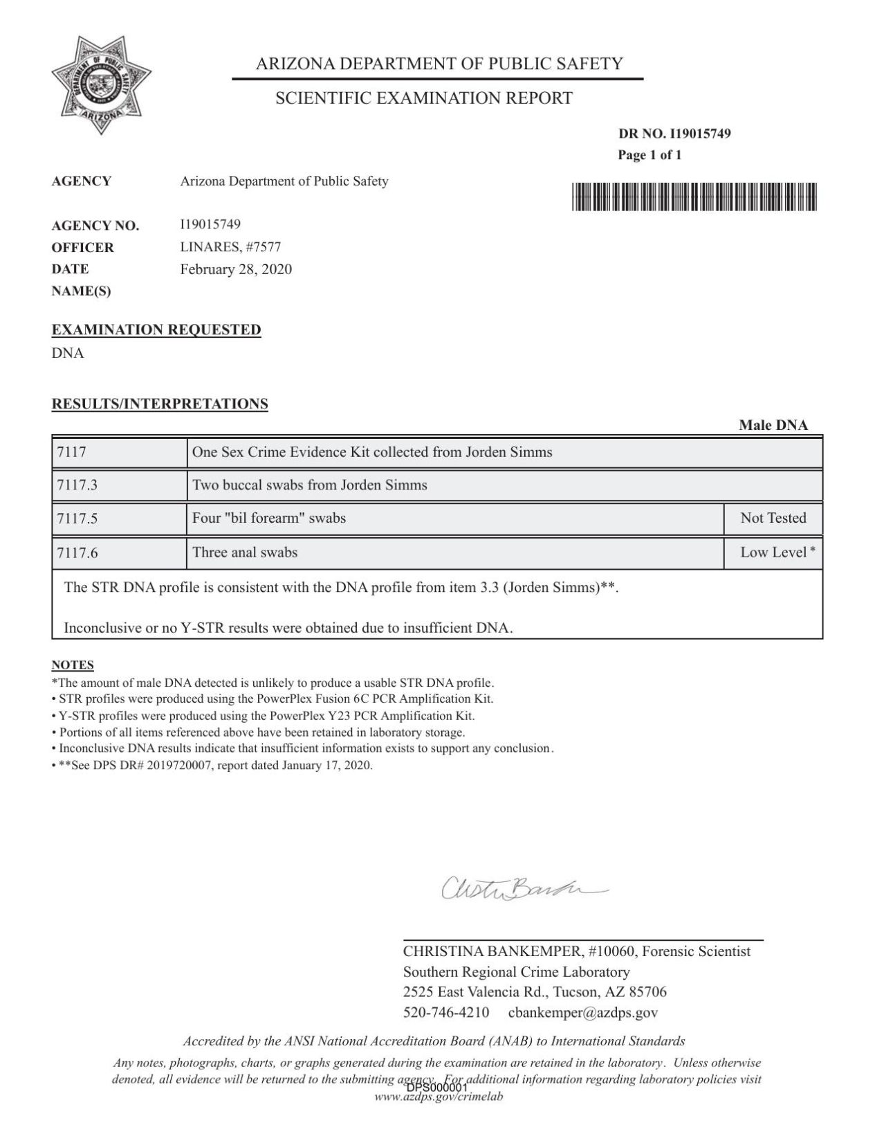 Arizona DPS Scientific Exam Report | | eacourier.com