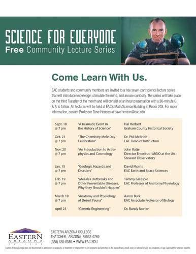Community members and EAC students invited to attend free science ...