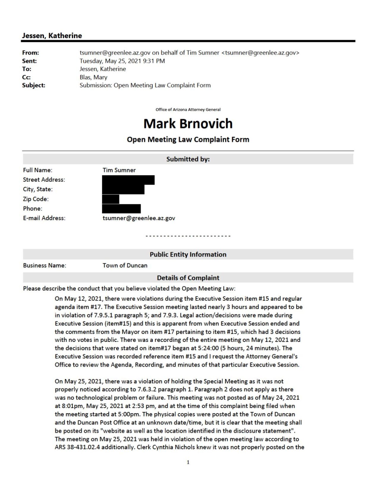 Tim Sumner complaint | | eacourier.com