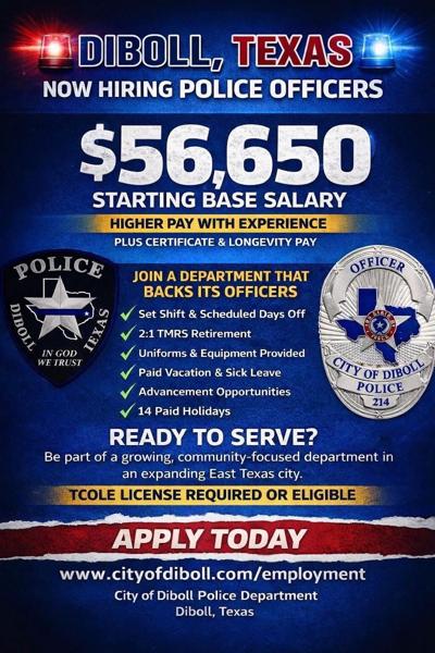 Diboll Police Department Announces Recruitment Drive with Competitive ...
